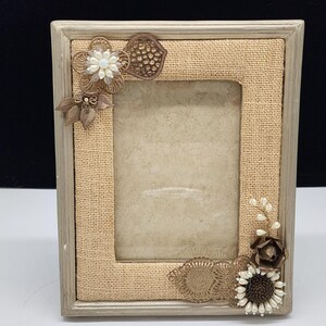 Rustic Burlap & Metal Embellished Photo Frame With Vintage Floral ...