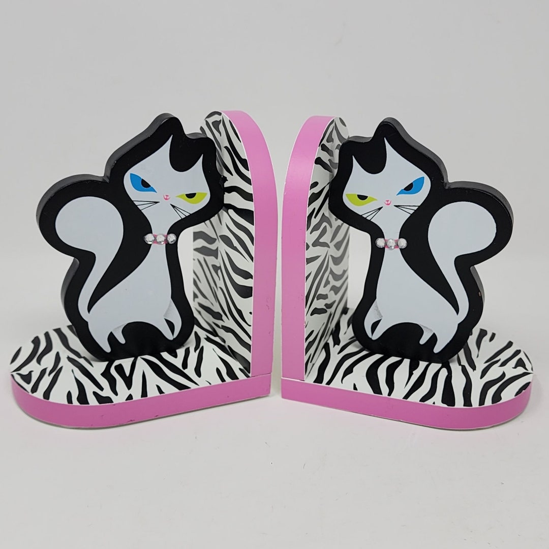 Hold Howard Cat Bookends Siamese Cats Zebra Print Pink Outline - Etsy