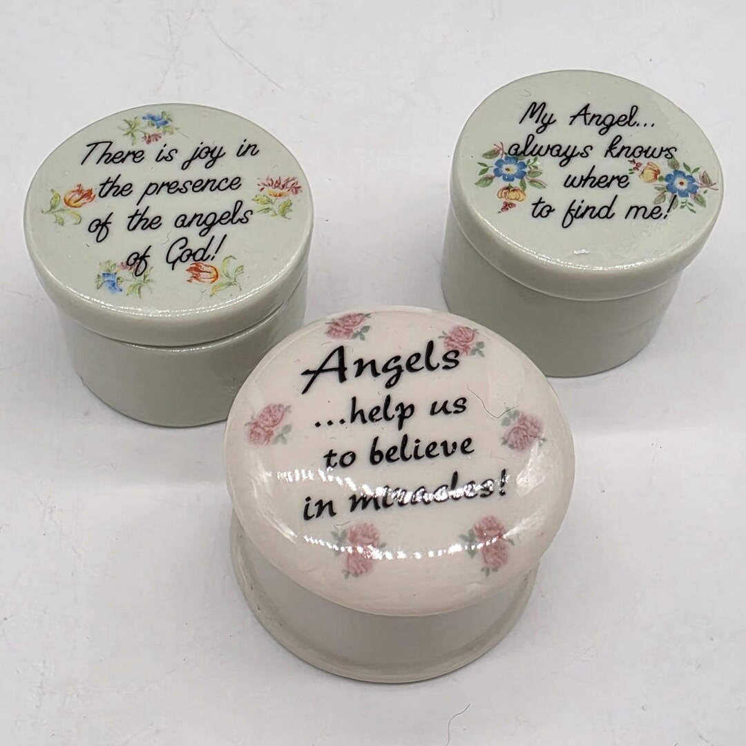 Ceramic Angel Themed Trinket Boxes With Inspirational Quotes Round 1.5 ...