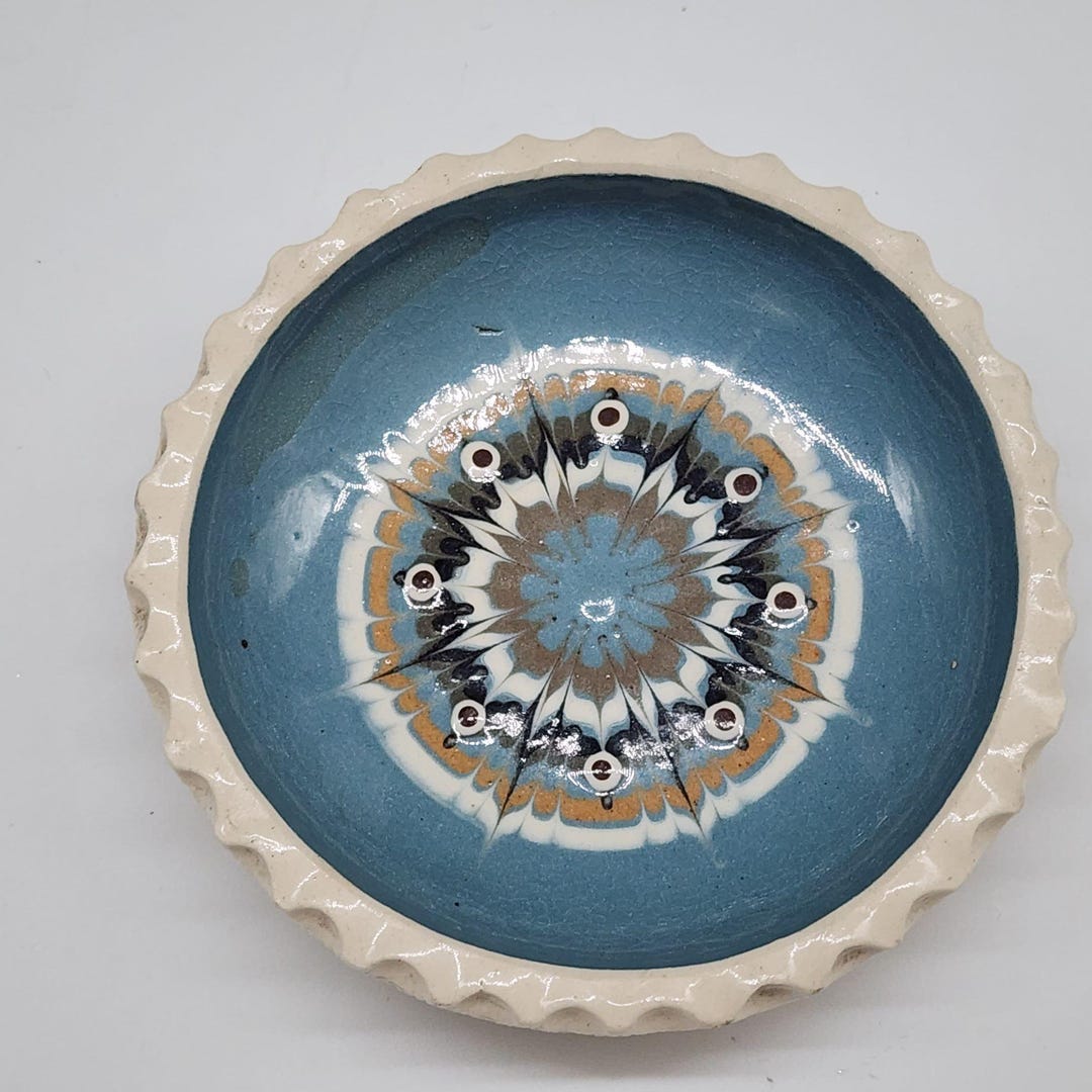 Vintage Ambleside Studio Pottery Bowl With Wavy Rim Colorful Geometric ...