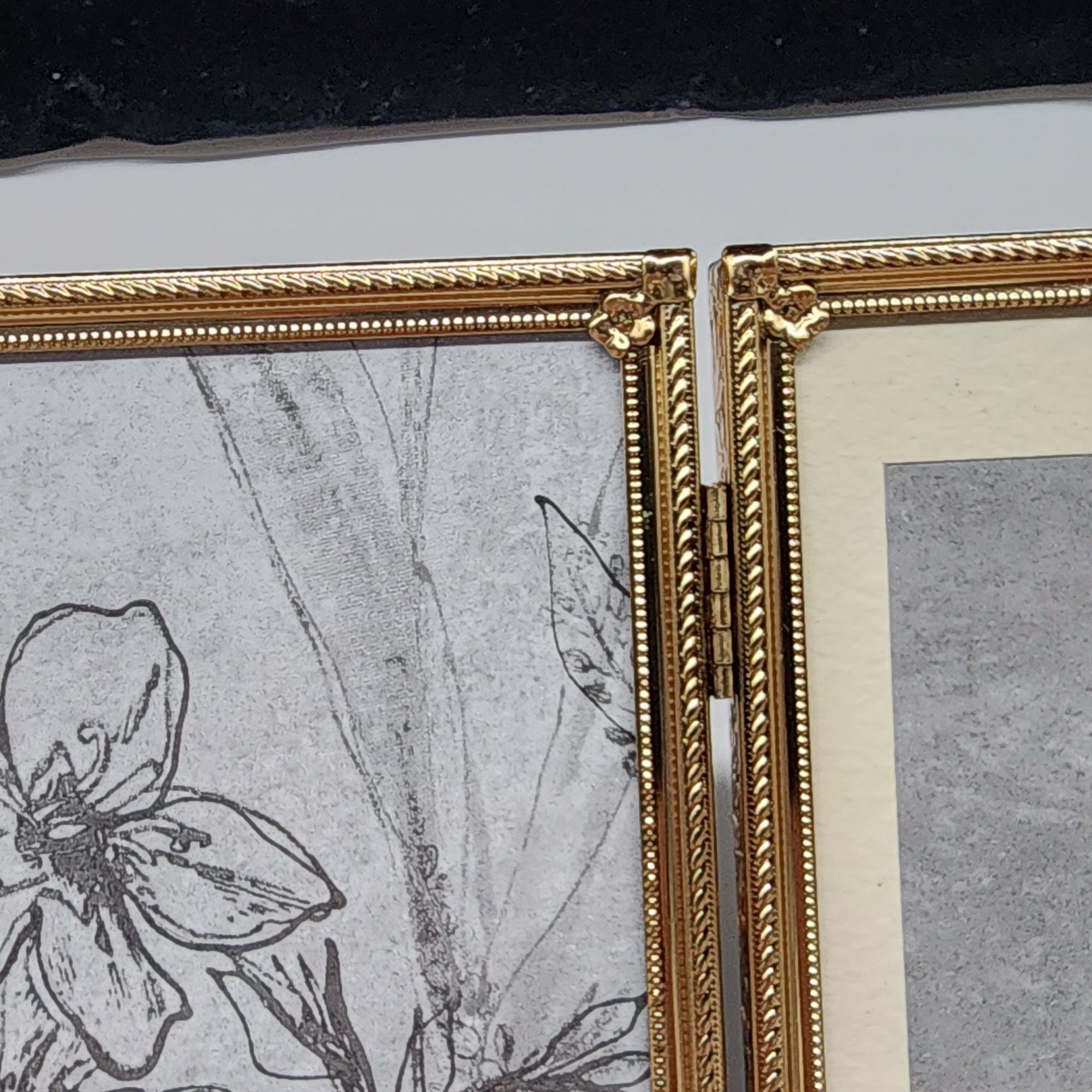 Tri-fold Picture Frame 4 Hinges Gold Tone Embossed Flowers VTG 8.25x10 ...