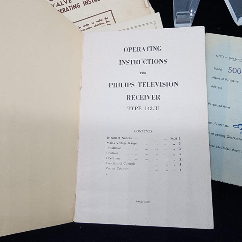 1953 Philips Television Receiver Model 1437U Users Manual and Ephemera ...