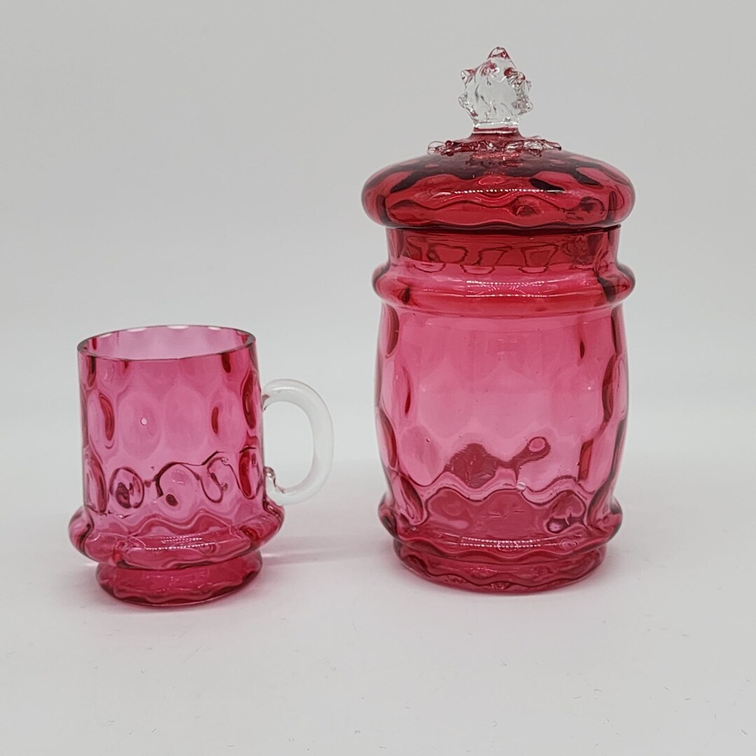 Antique Cranberry Glass Container Apothecary Jar Inverted Thumbprint 7 ...
