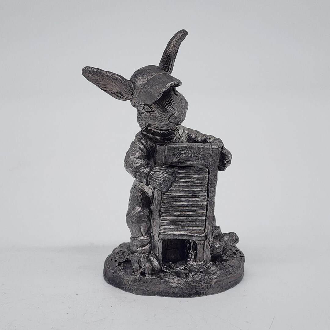 Michael Ricker Pewter Rabbit Figure Playing Wash Board #1646/3500 VTG 3 ...
