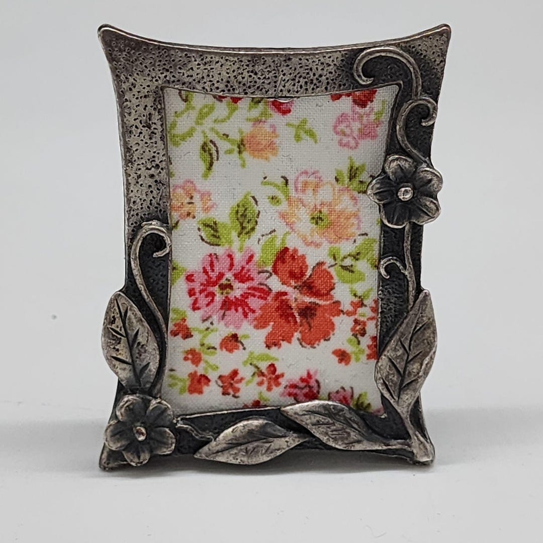 Miniature Vintage Style Pewter Floral Picture Frame Fabric Insert 1.5x2 ...