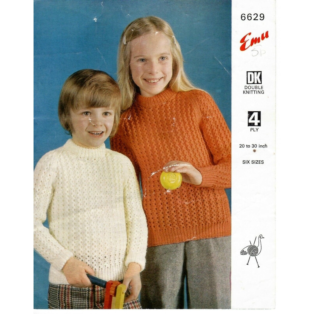 Knitting Pattern Child Boy Girl Sweater #6629 UK Vintage Emu - Etsy
