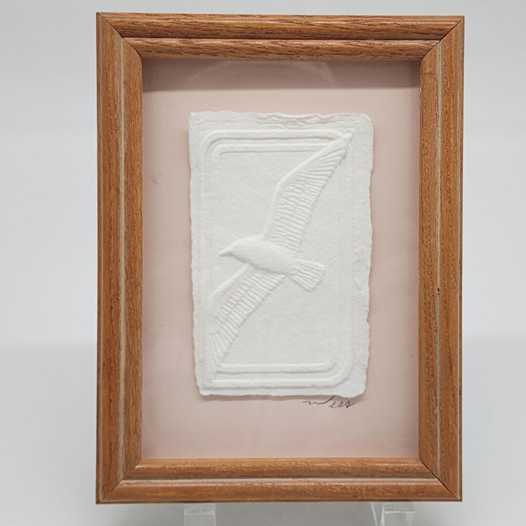 Framed Paper Pulp Art Bird Artwork Signed Wess in Rustic Wood Frame 6 ...