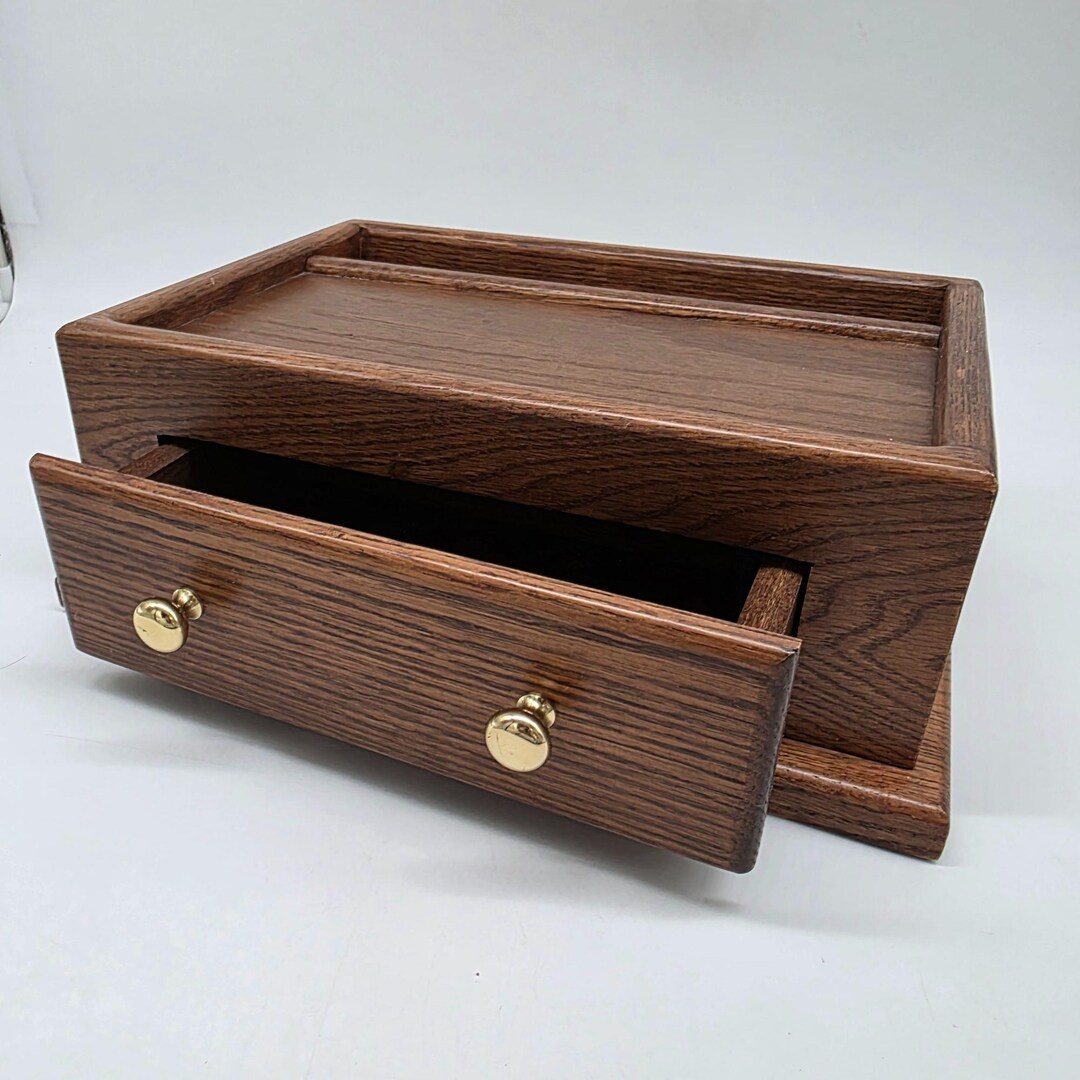 Vintage Genuine Walnut Jewelry Desk Valet Box 2 Drawer - Etsy
