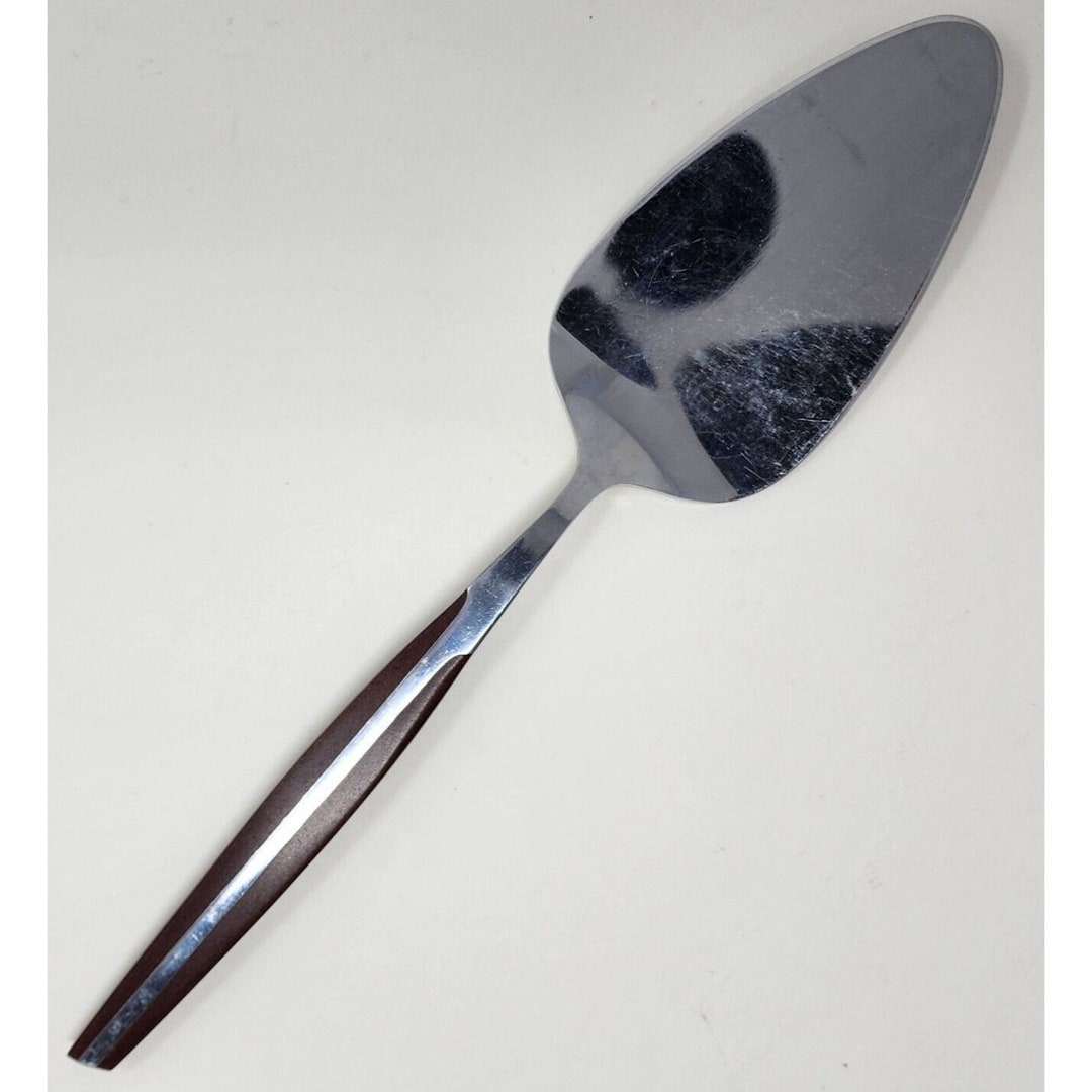 Stainless Steel and Faux Wood Pie Cake Server Elbon Ebosi Mid-century ...