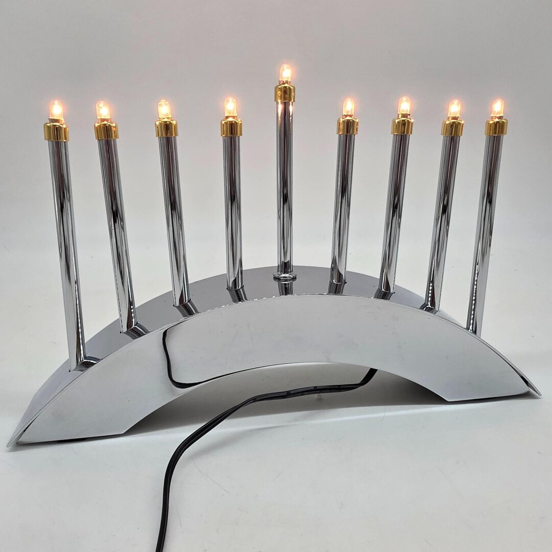 Arch Chrome Electric Menorah With Gold Accents & Replaceable Bulbs - Etsy