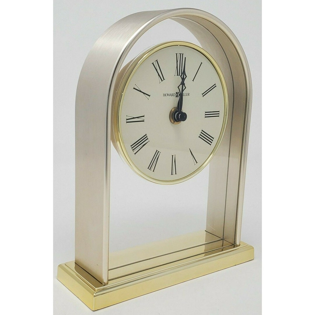 Vintage Mid Century Howard Miller Mantel Clock Gold Tone Arc Shape 613 ...