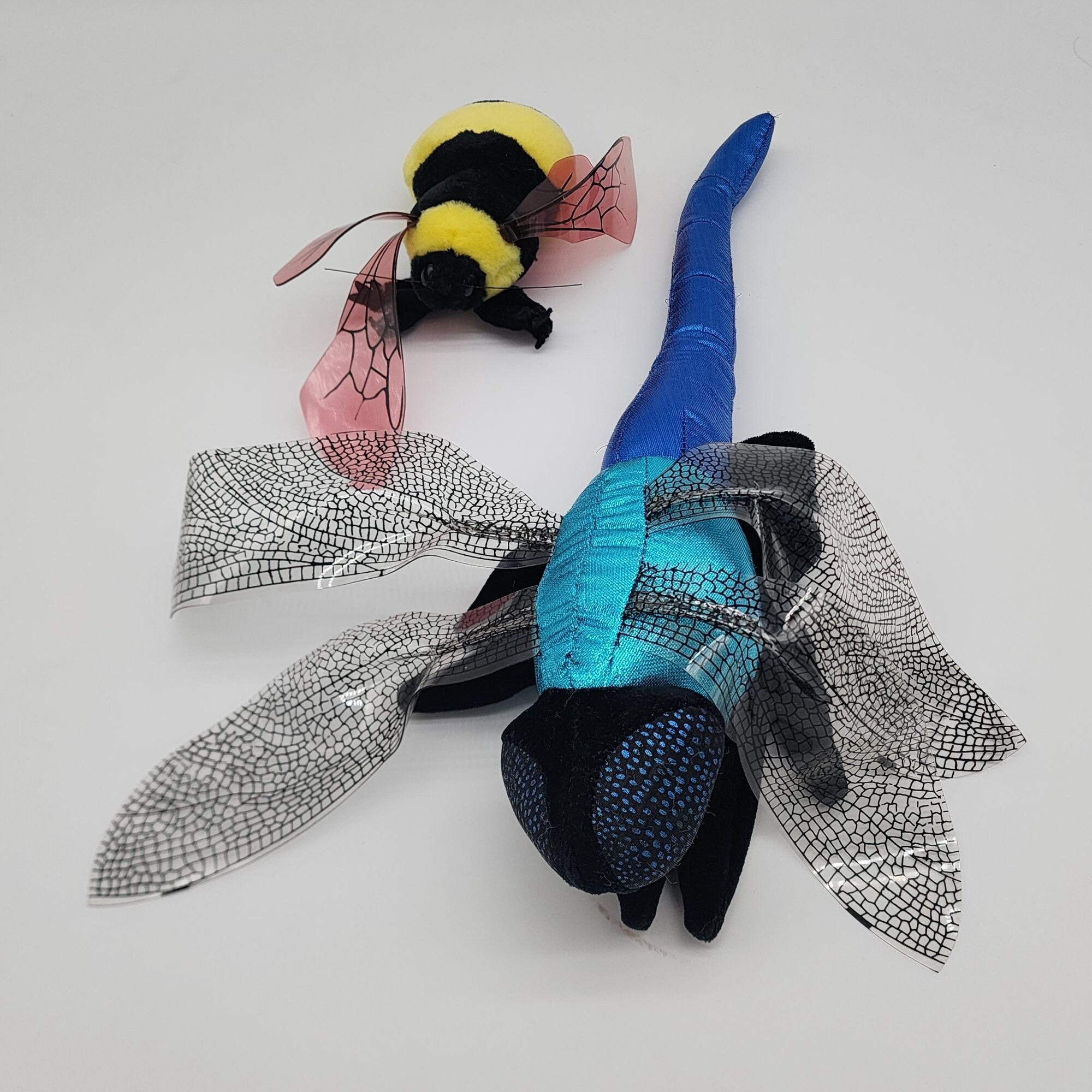 Dragonfly Puppet With Plastic Wings and Bee Plush Metallic Fabric ...