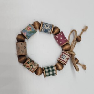 Handmade Wooden Bead Spool and Fabric Ornament Rustic Country Style - Etsy