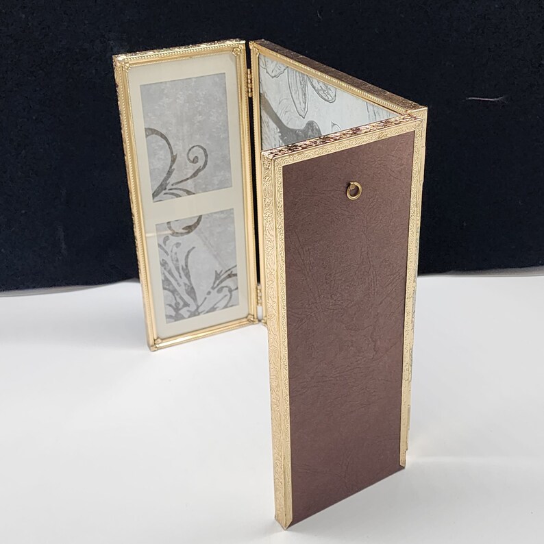 Tri-fold Picture Frame 4 Hinges Gold Tone Embossed Flowers VTG 8.25x10 ...