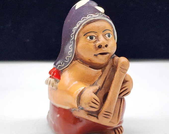 Peruvian Chulucanas Folk Art Pottery Man Playing Instruments Handmade ...