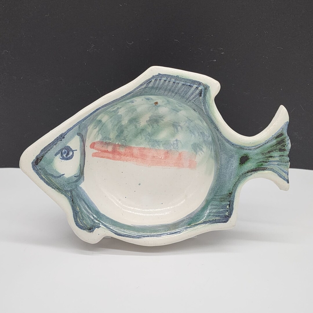 Studio Pottery Signed Fish Shape Bowl Hand Painted VTG 200810" - Etsy