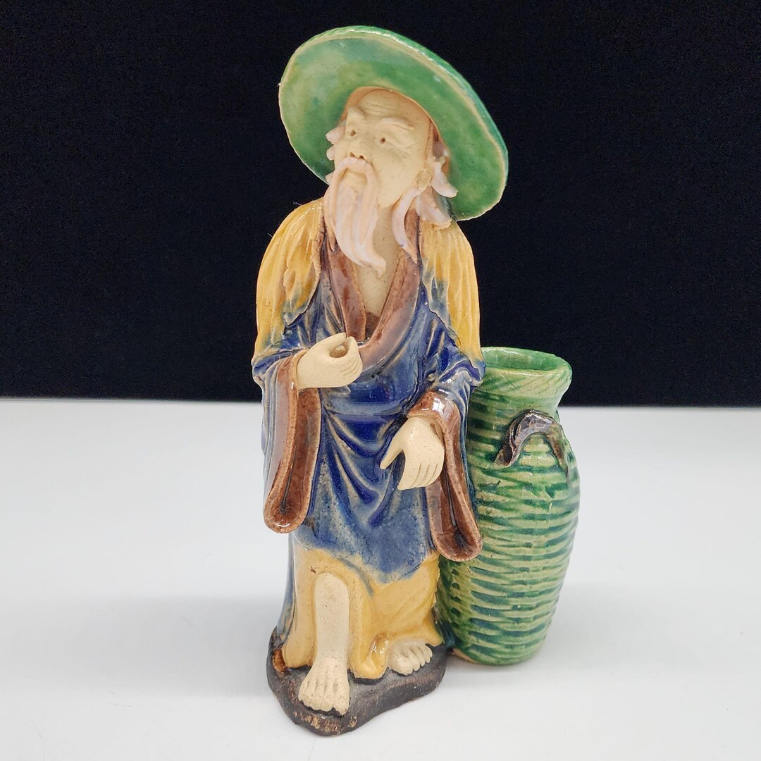 Vintage Chinese Shiwan Mudman Figure Man With Vase 6.75' - Etsy