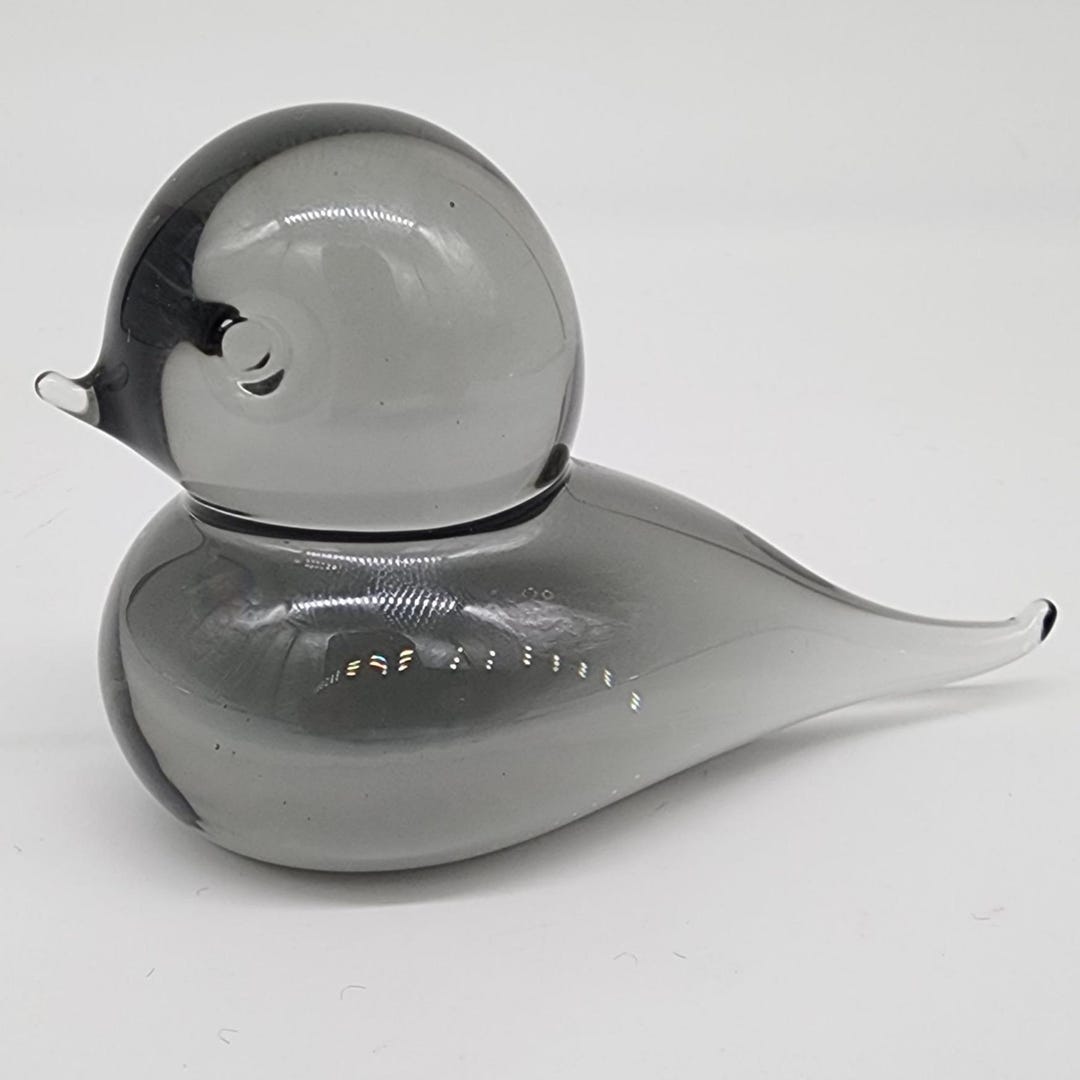 Swedish Art Glass Bird Figure Reijmyure Glasbruk Smokey Gray VTG 2.75 ...