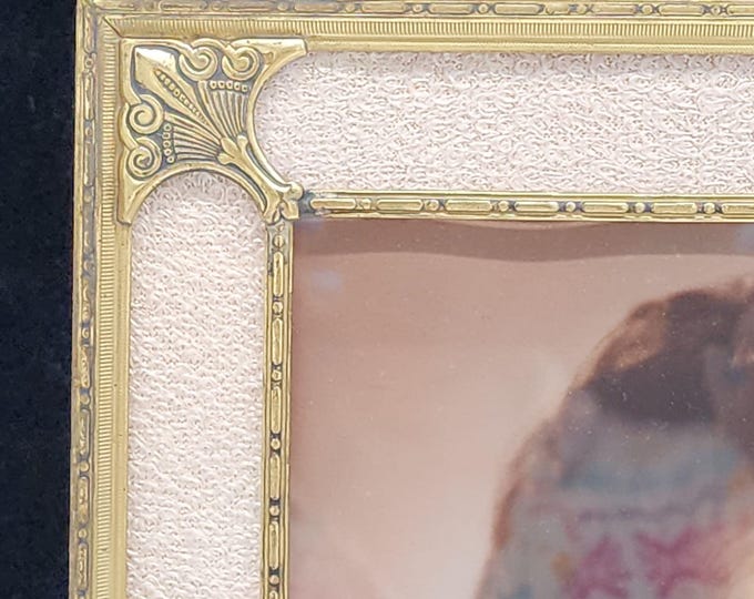 Ornate Hollywood Regency Brass Picture Frame Gold Tone Fabric Inlay ...