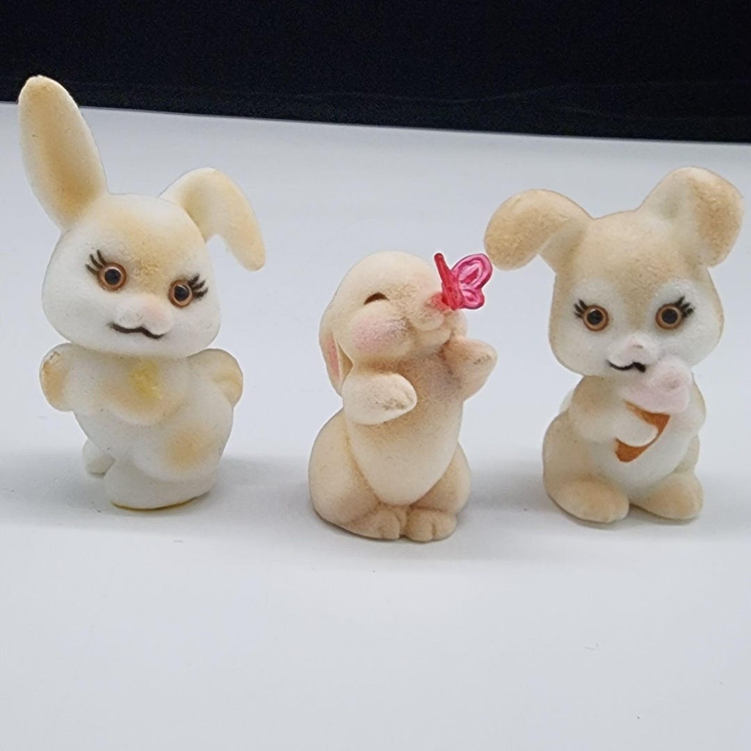 Vintage Russ Easter Cuties Flocked Bunny Figurines With Butterfly Lot ...