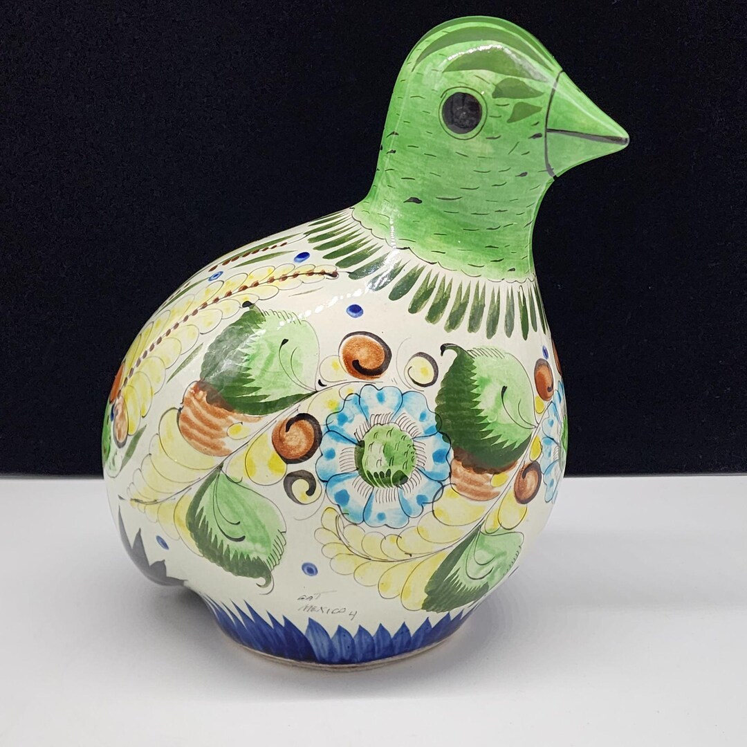 Hand-painted Mexican Talavera Ceramic Bird Figurine With Flowers and ...