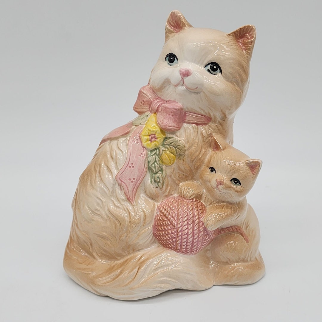 Ceramic Momma Cat Kitten and Yarn Money Bank Japan Kitschy - Etsy