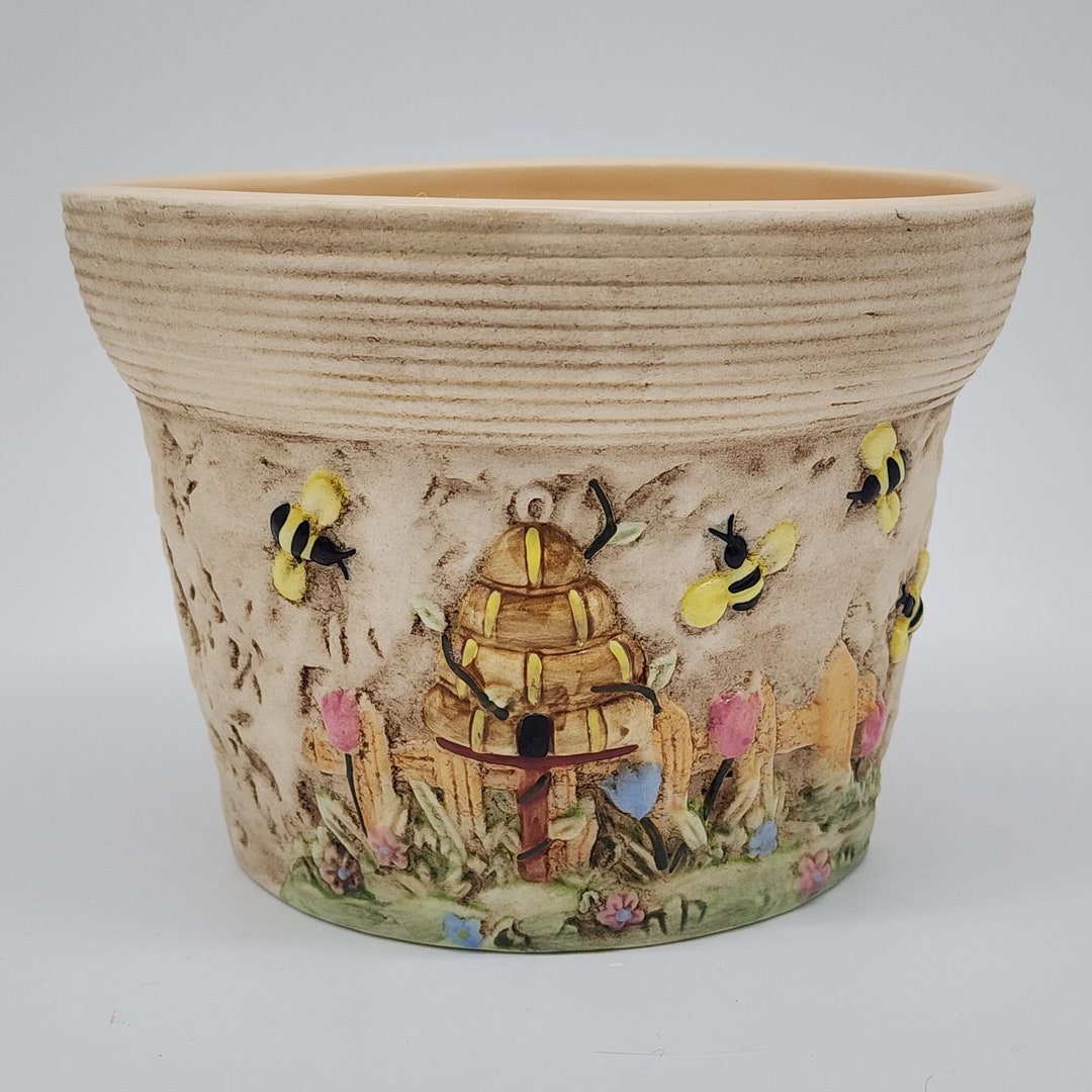 Bumble Bee Beehive Flower Pot Planter - Hand-painted Ceramic 4" Tall - Etsy