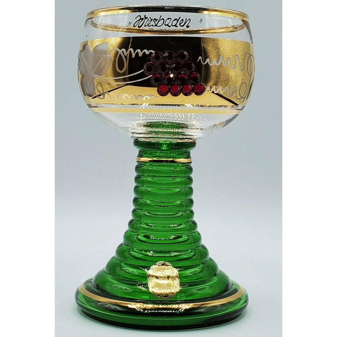 Vintage Roemer Souvenir Wine Glass Green Crystals Ribbed Stem .015l ...