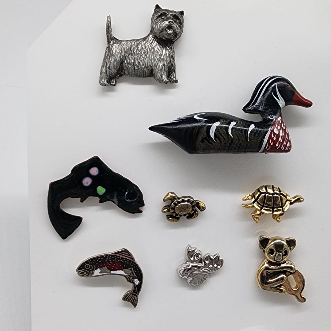 Set of 8 Animal & Nature-themed Pins Brooches Yorkshire Fish Panda ...