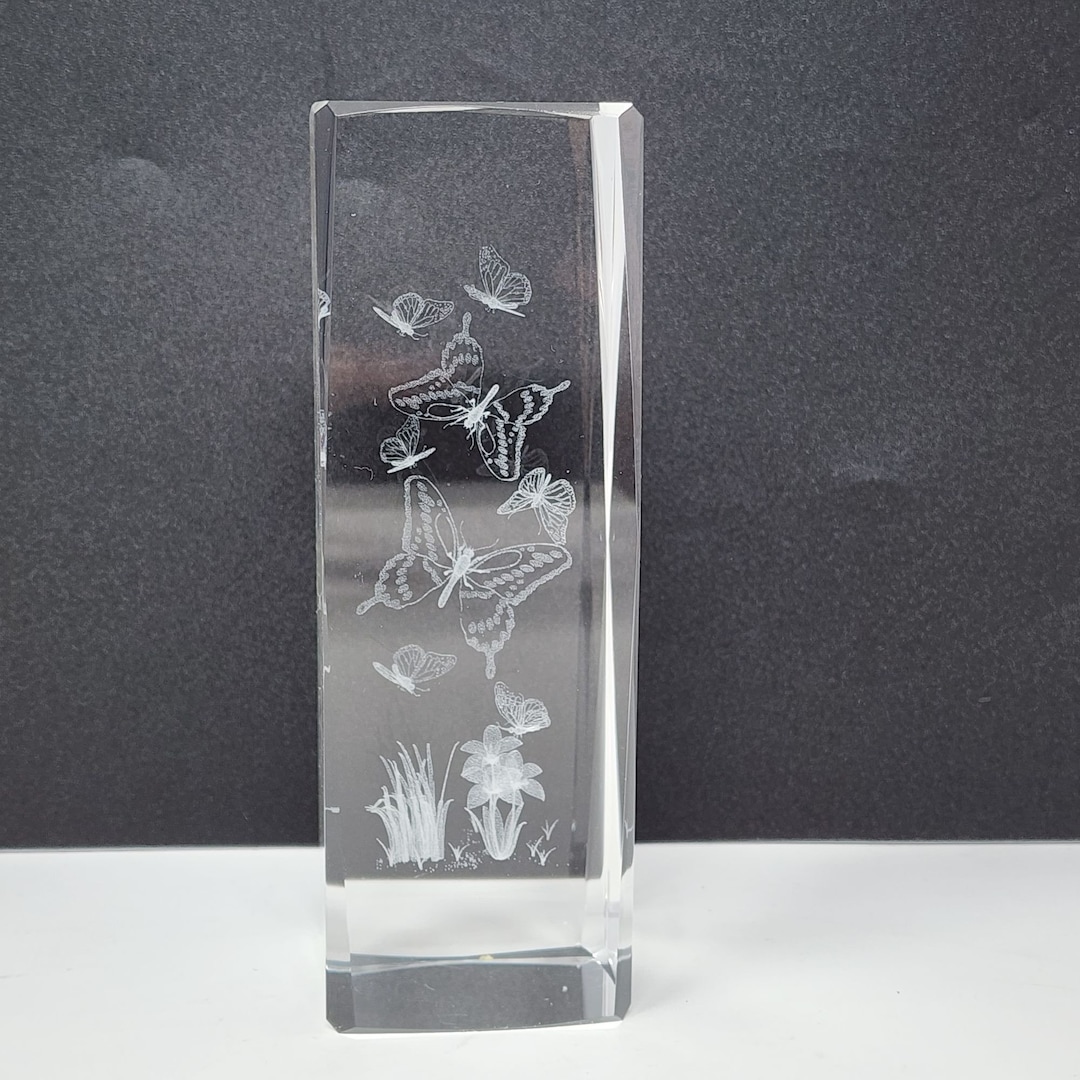 Laser Etched Glass Paperweight With Butterflies Rectangle 6 Vintage - Etsy