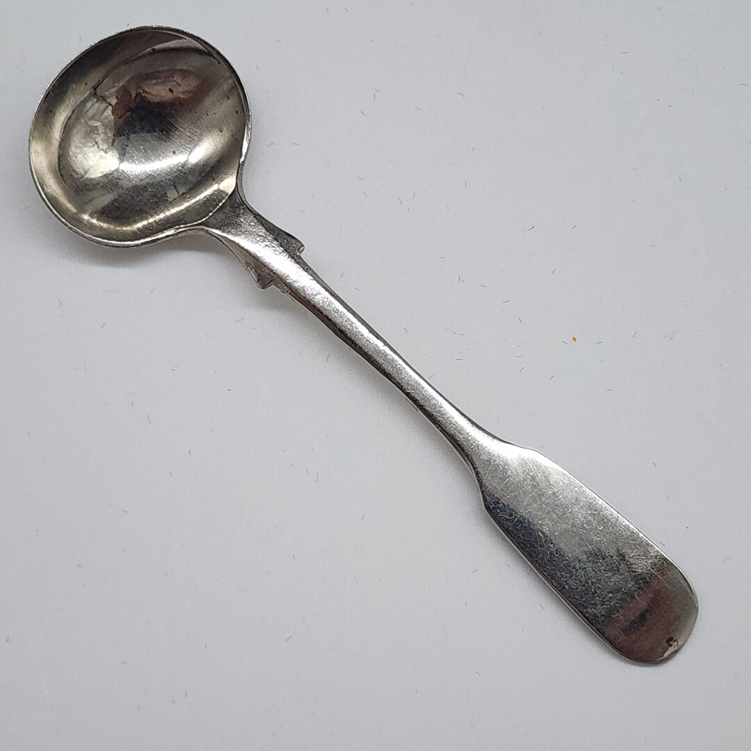 Antique Nickel Silver Salt Spoon With Flat Handle & Rounded Bowl 3-1/2 ...