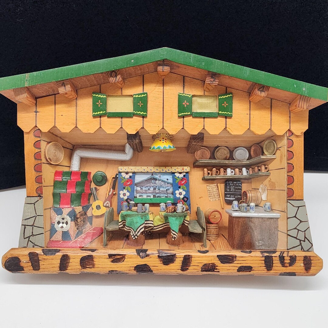 German Folk Art Musical Diorama Tavern Bar Scene House Shaped Light up ...