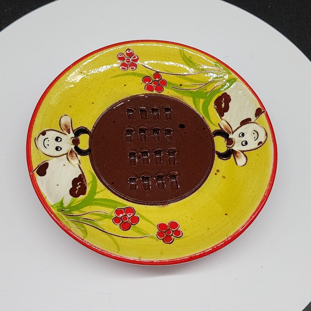 Hand-painted and Made Ceramic Grater Plate With Cute Cow Design & Red ...