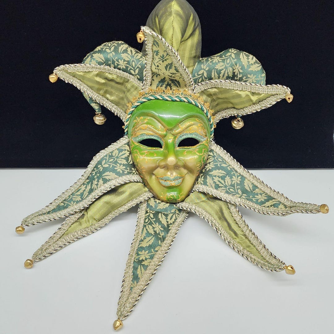 Venetian Jester Mask Wall Decor With Green & Gold Details Fabric Home ...