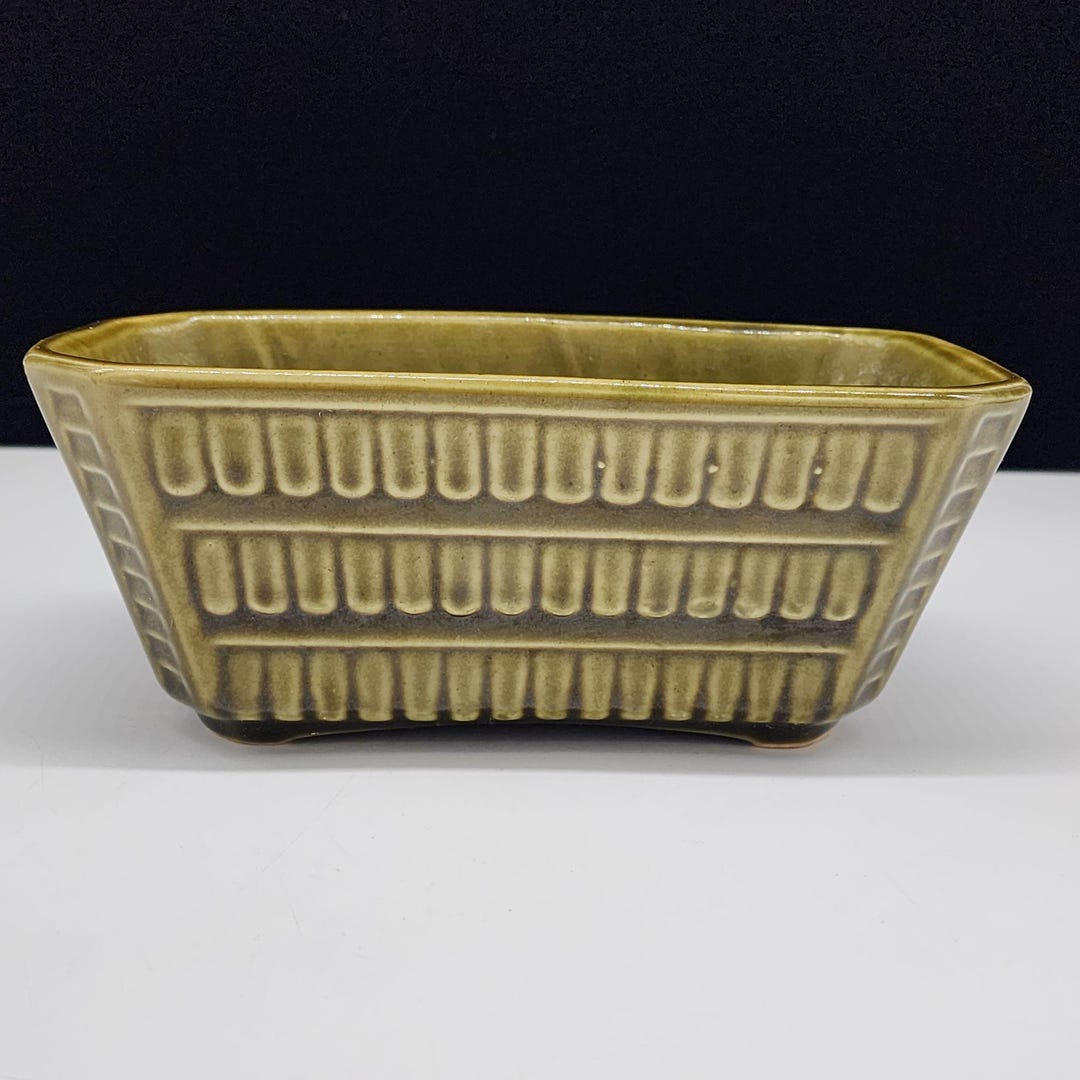 Vintage Mccoy Rectangular Olive Green Stoneware Planter With Geometric ...