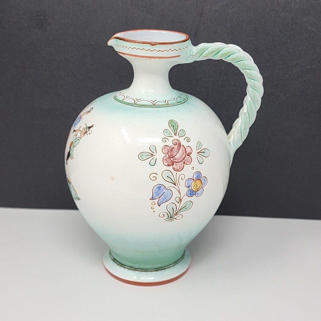 Austrian Maser Keramik Ceramic Jug Pitcher Musicians Flowers VTG 7.5 ...