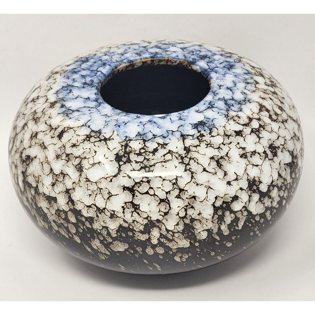 Lava Splatter Glazed Vase Home Decor Sphere Shaped Brown White Blue 9d ...