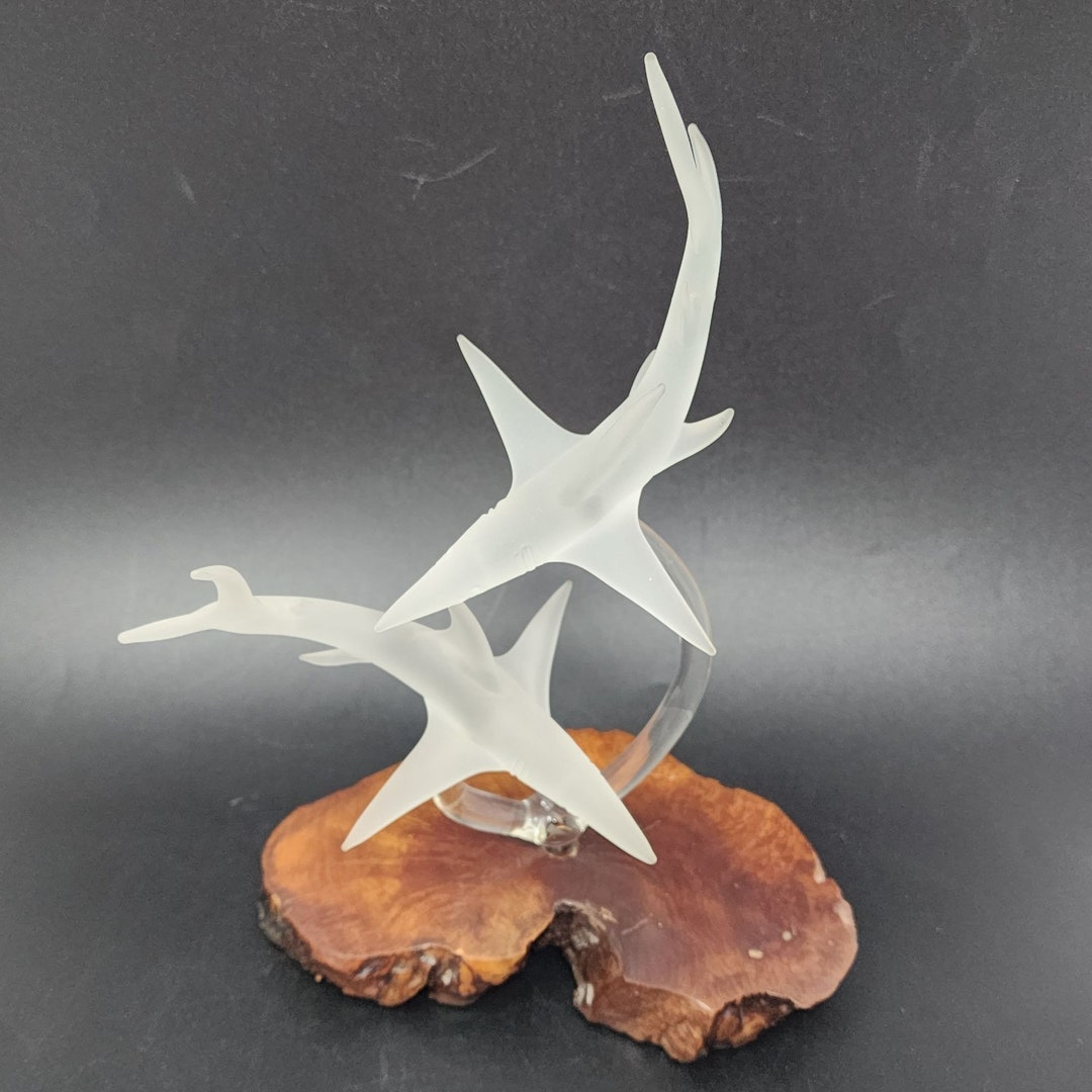 Glass Baron Shark Sculpture Opaque and Clear Glass on Wood VTG - Etsy