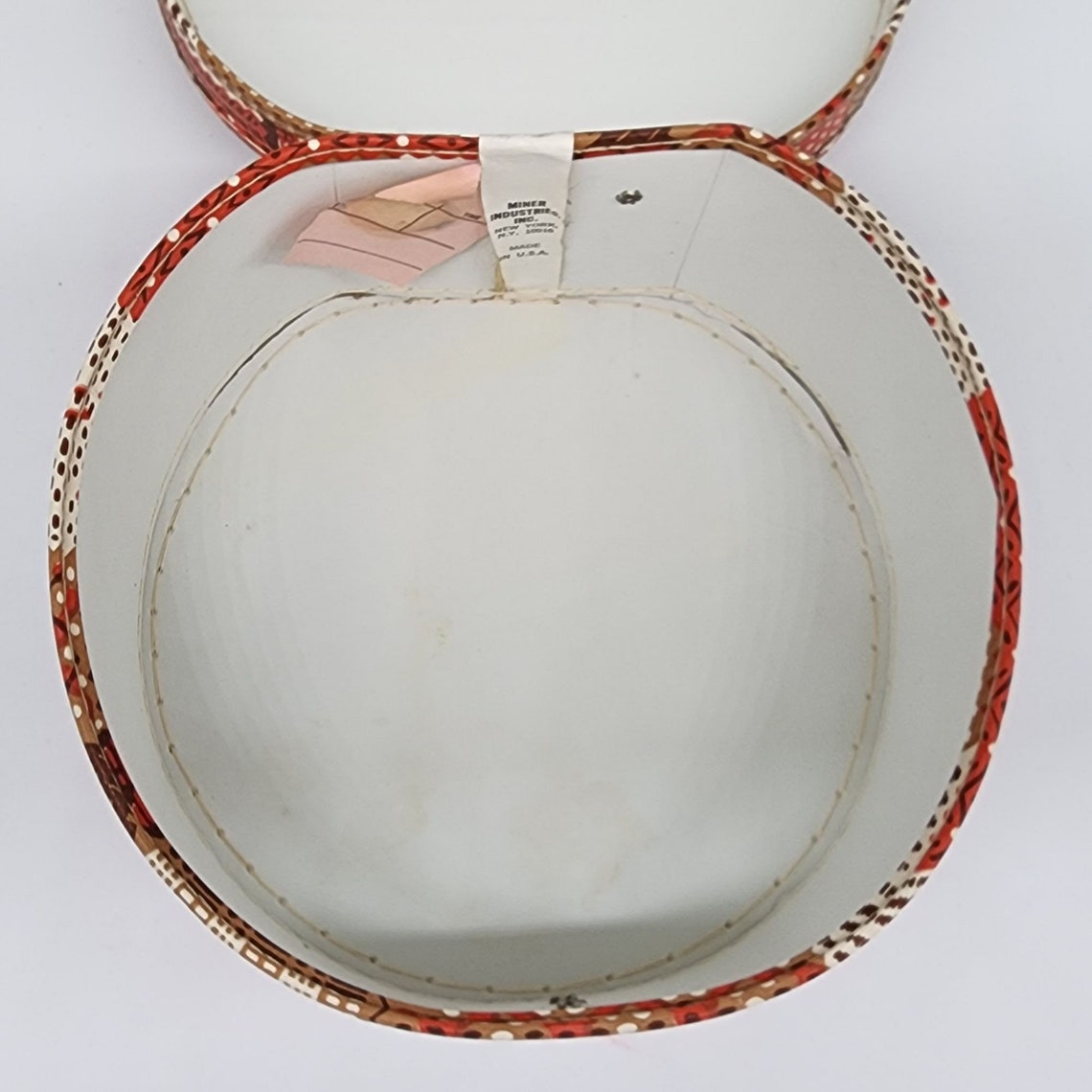 1970s Boho Patchwork Round Vinyl Hat Box Red Brown White VTG by Miner ...