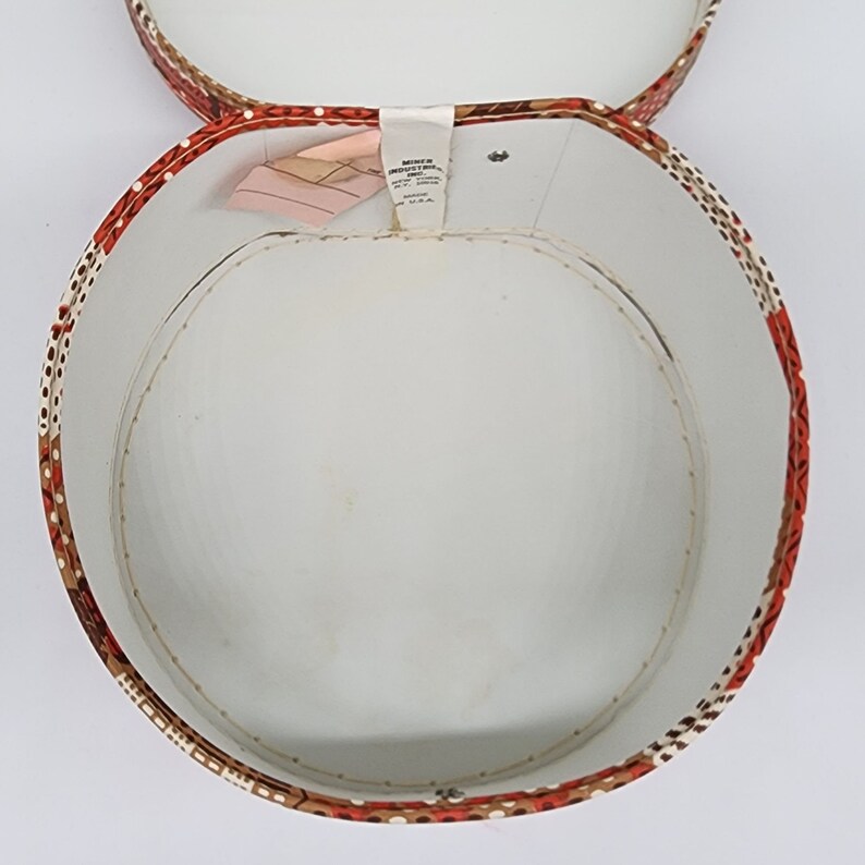 1970s Boho Patchwork Round Vinyl Hat Box Red Brown White VTG by Miner ...