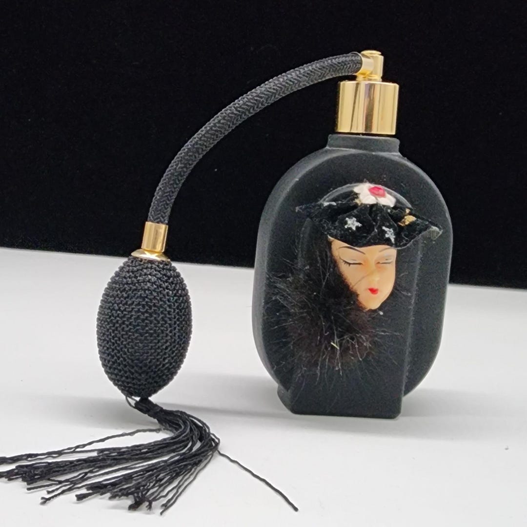 Vintage Black Perfume Atomizer With Lady Face Design & Tassel Pump 5 ...