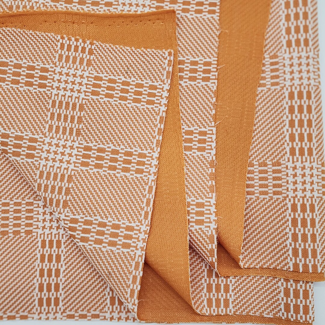 1960s 70s Double Knit Polyester Fabric Geometric Check Orange White 61 ...