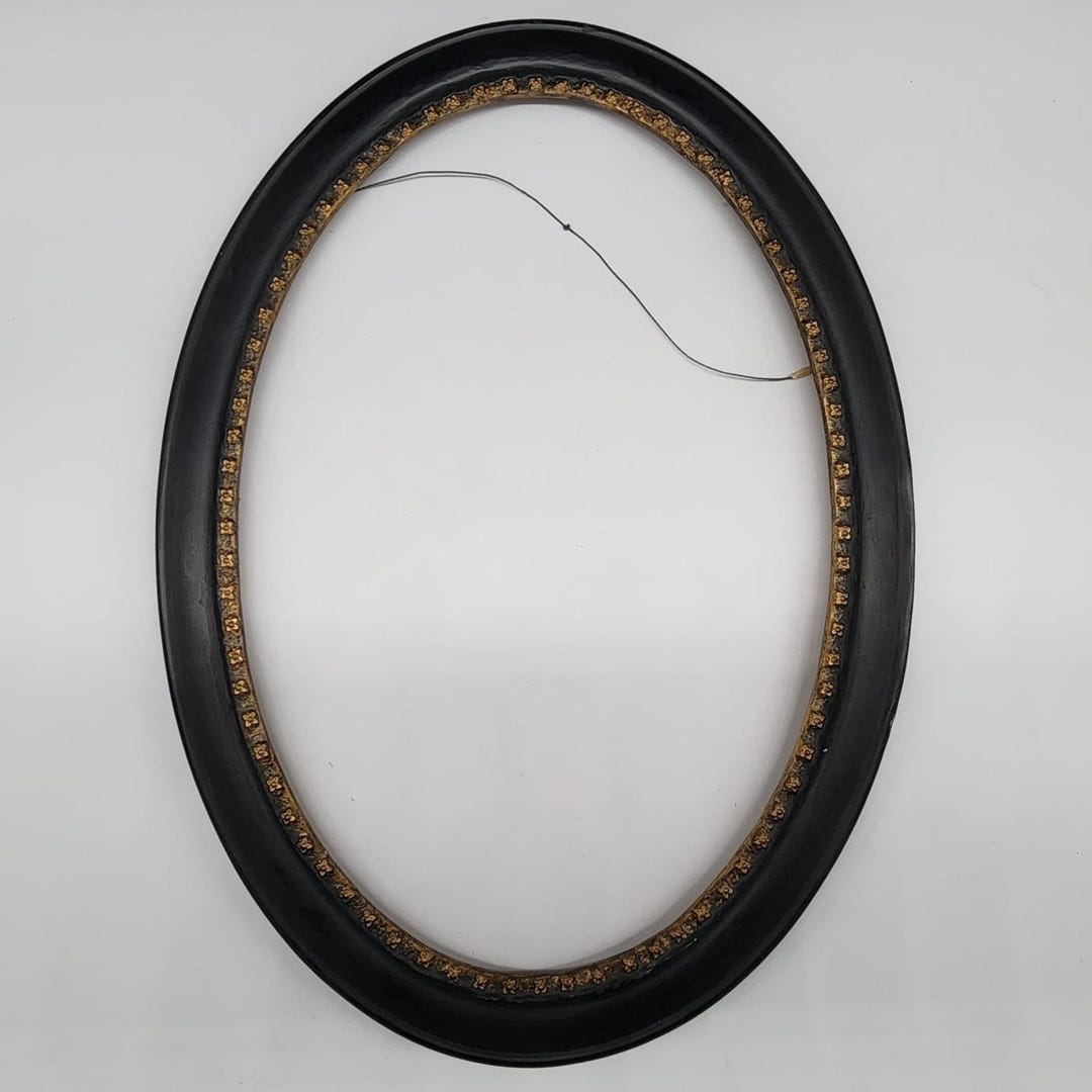 Antique Black Oval Picture Frame With Gold Gilt Floral Hand Carved ...