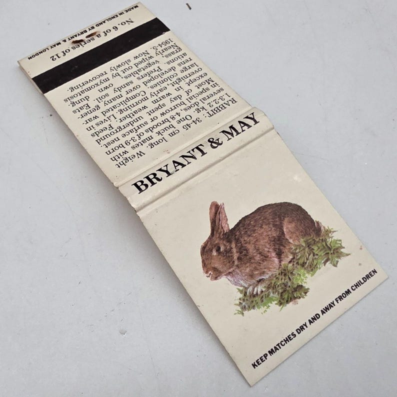 Vintage Bryant & May Wild Animals of Britain Matchbook Series No. 6 ...