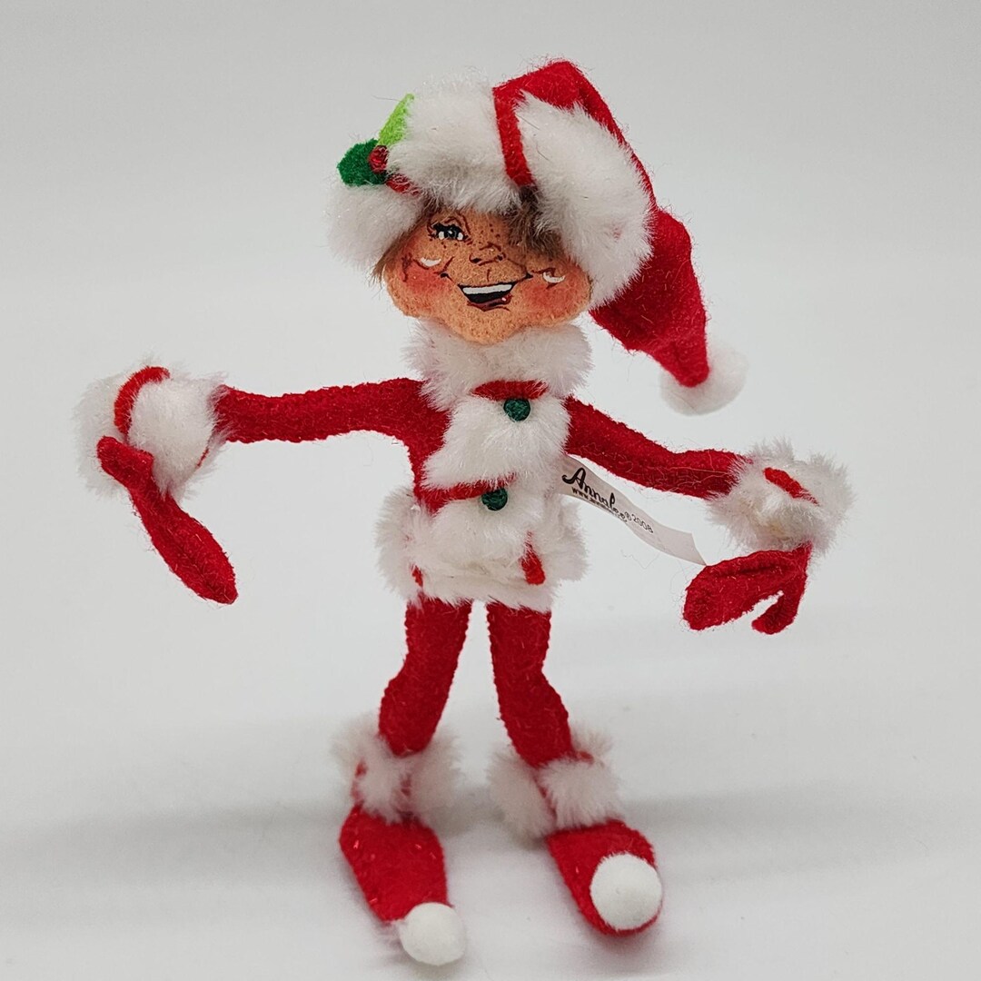 Annalee 2008 Peppermint Santa Elf Smiling Red White Stripe Christmas ...