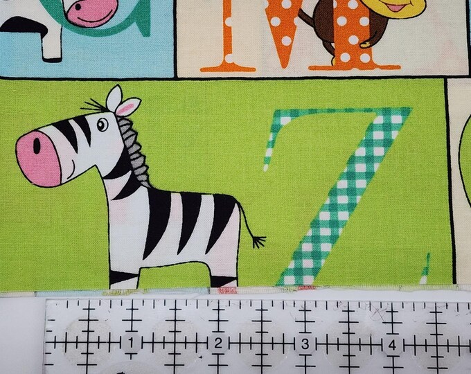 Quilt Sewing Fabric Alphabet Zoo Animal Cotton Fabric 20"x42 ...