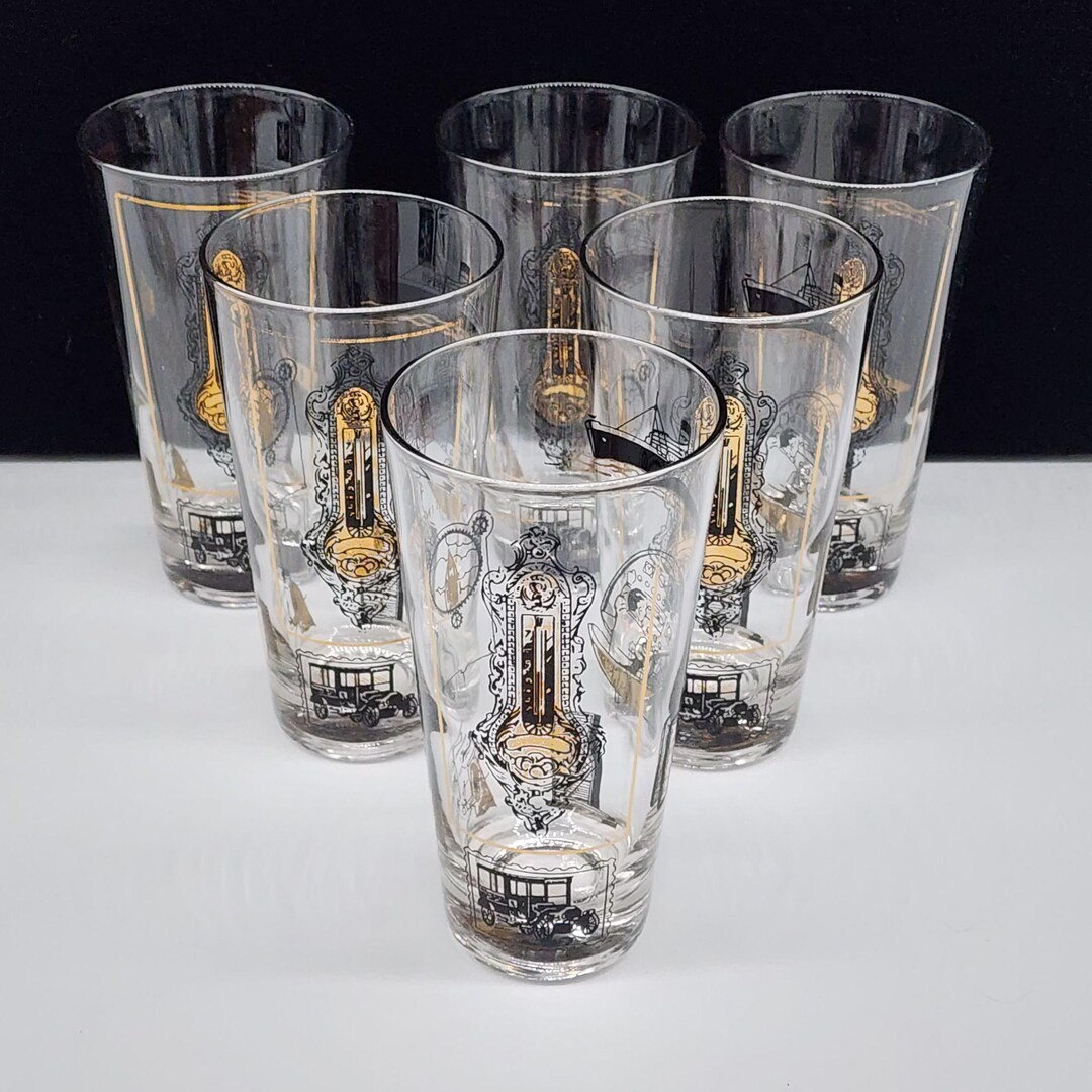 Osborne Kemper Thomas Highball Glasses With Golden & Black Cityscape ...