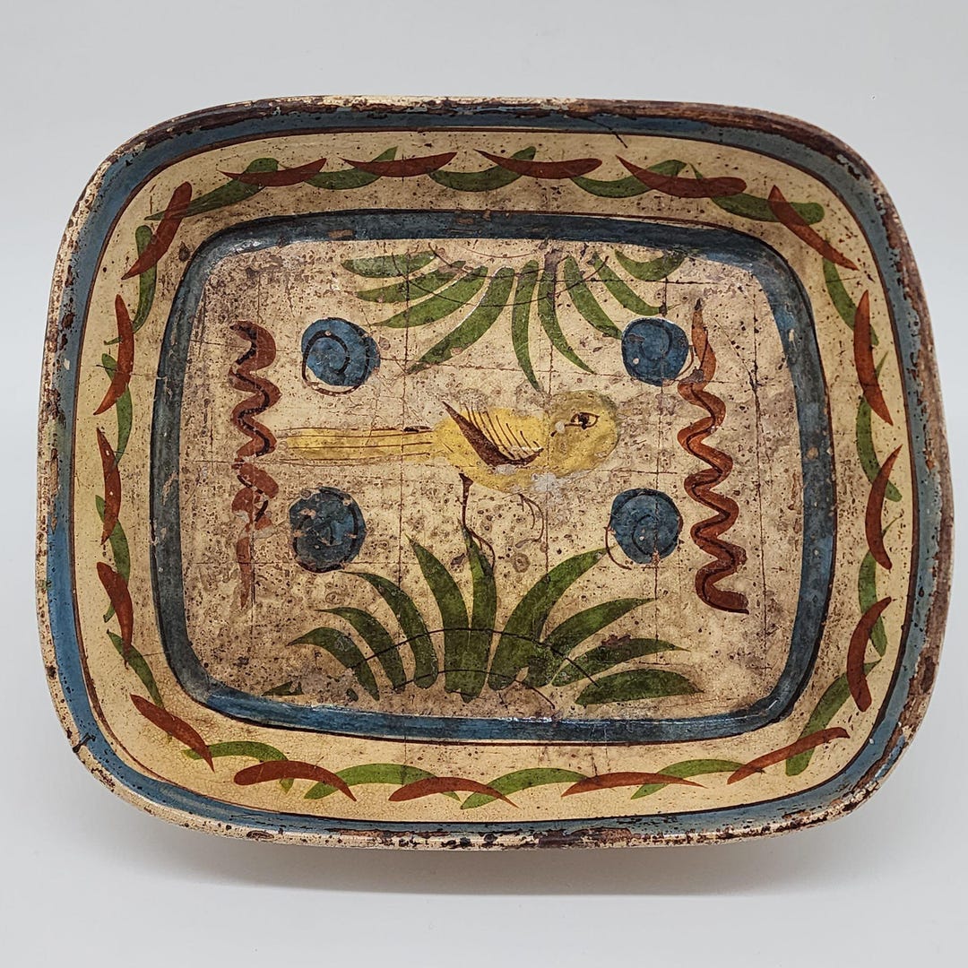 Vintage Antique Mexican Pottery Hand-painted Ceramic Tray With Bird ...