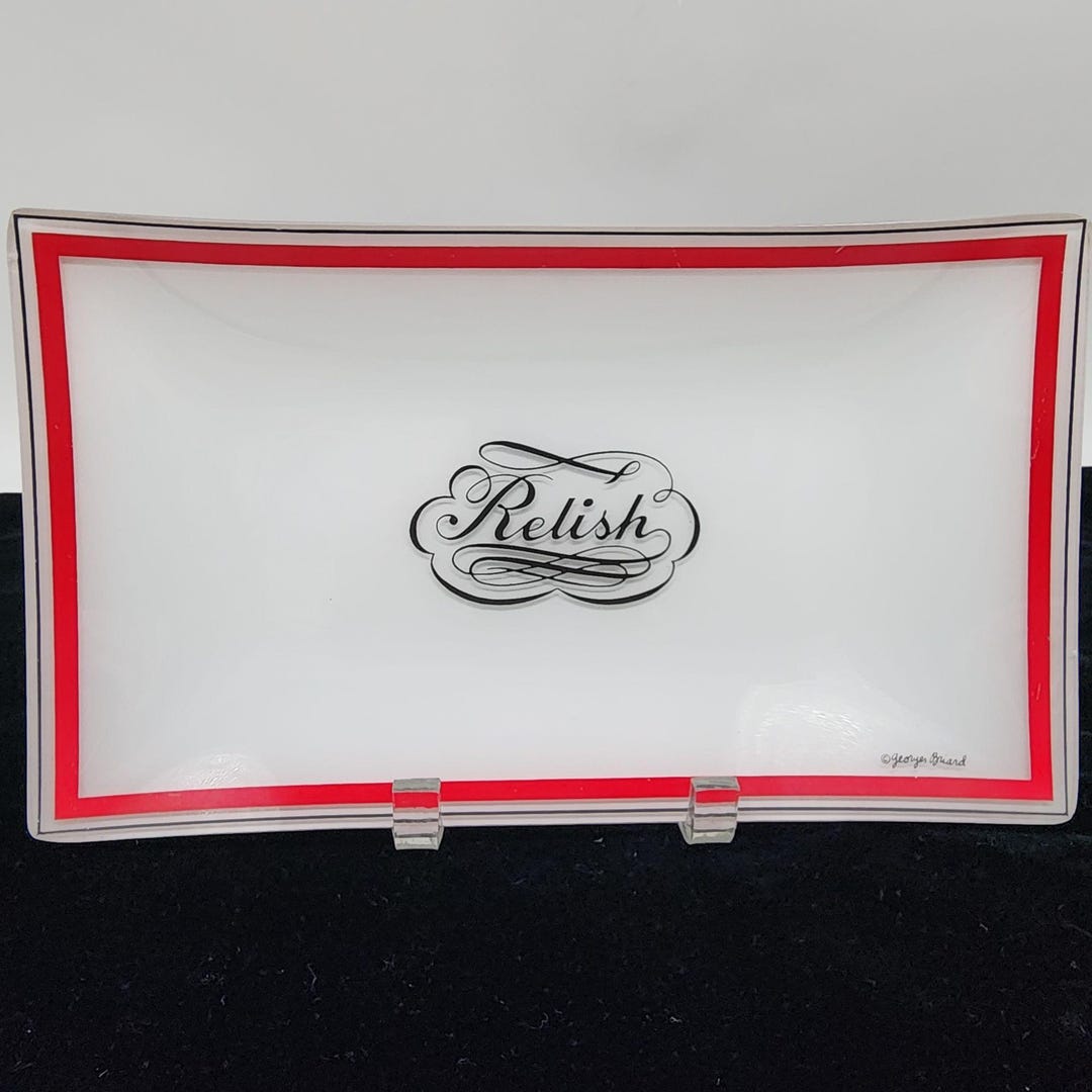 Vintage Georges Briard Relish Tray Rectangular Glass With Red & Black ...