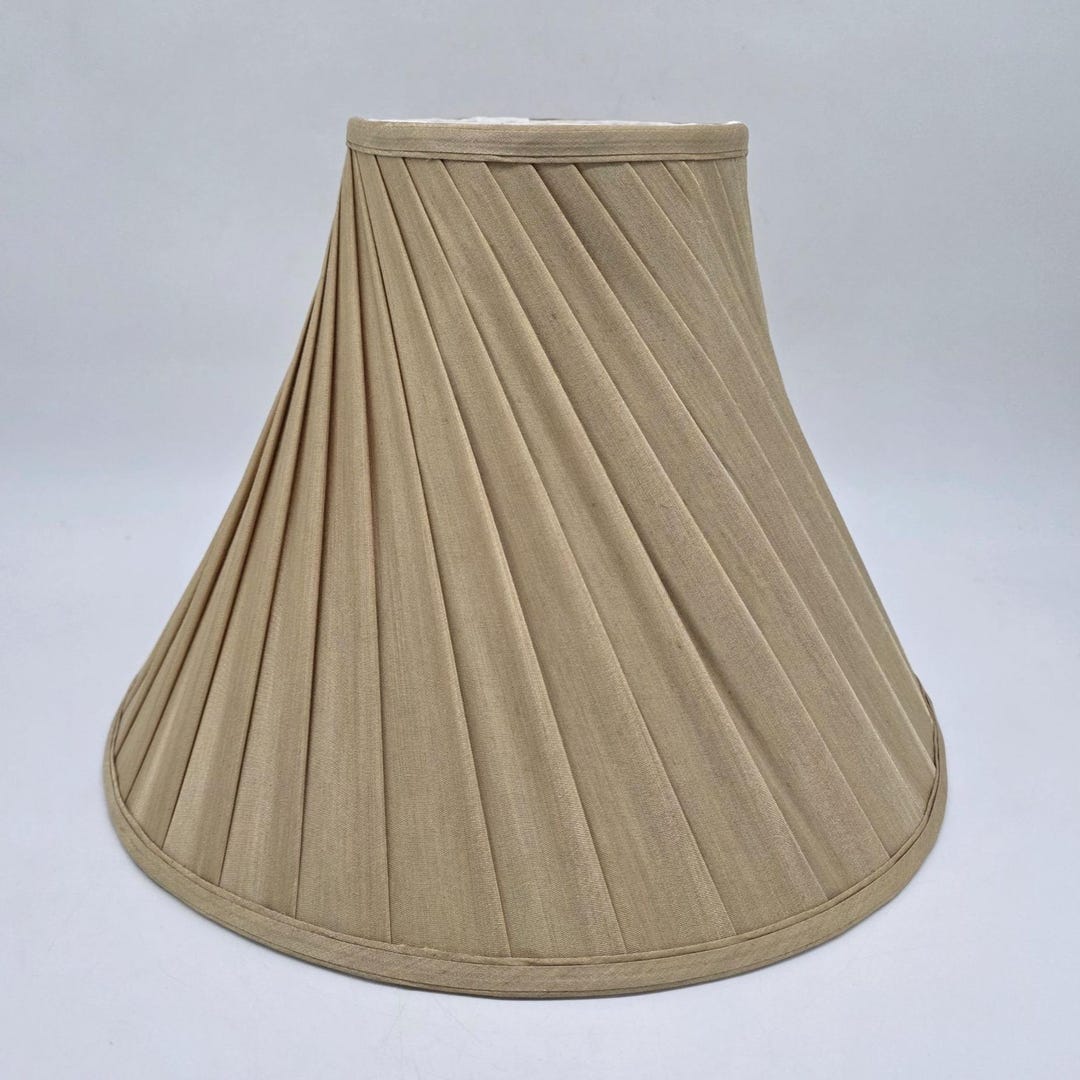 Beige Pleated Fabric Bell Lamp Shade With Gold Hardware 10" High 15 ...